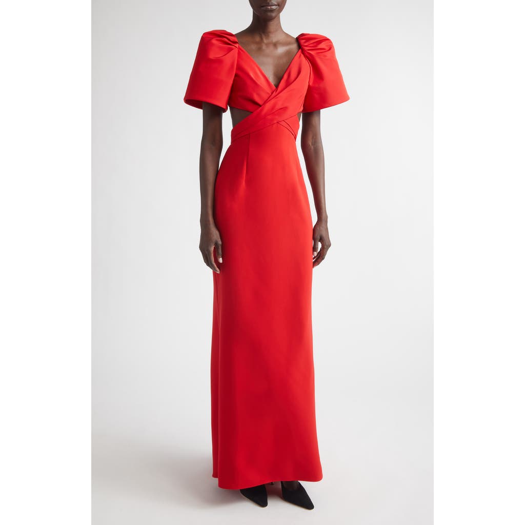 CAROLINA HERRERA Bell Sleeve Crossover Faille & Crepe Gown